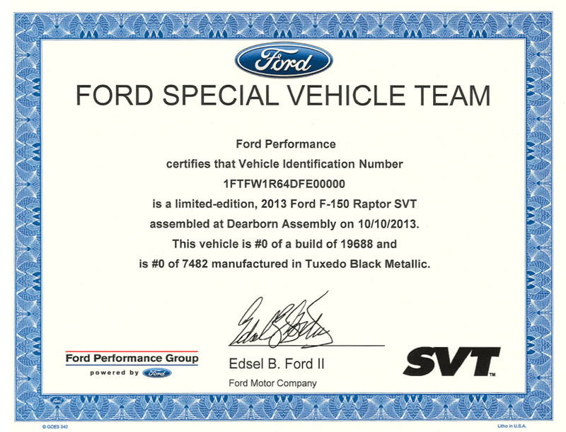 Ford Show Parts | Certificates of Authenticity